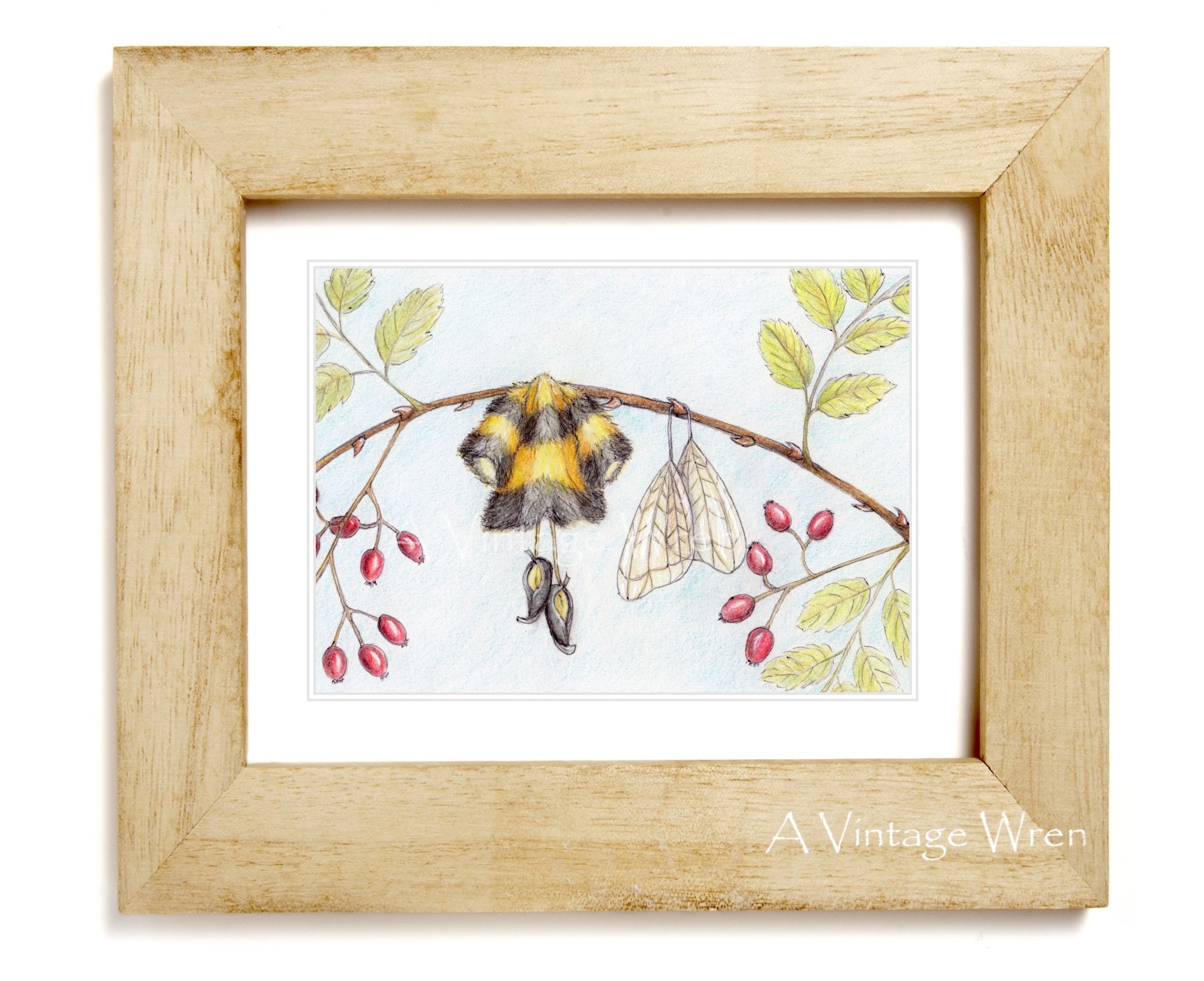 Bee Print With Double Mat / Honeybee Art / Bumblebee Painting / Fairy ...