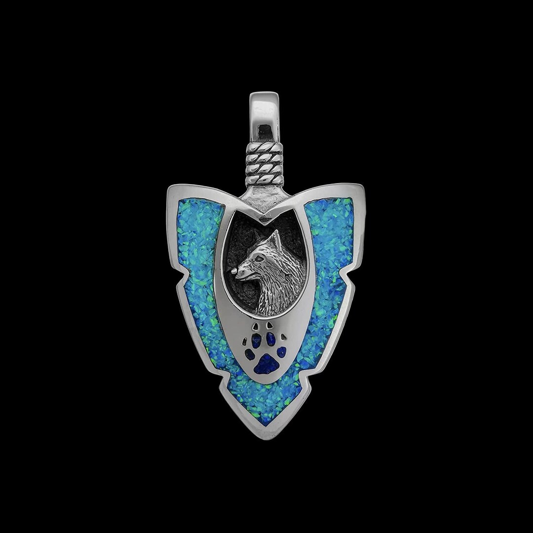 925 Sterling Silver Large Blue Opal & Lapis Lazuli Arrowhead Pendant ...