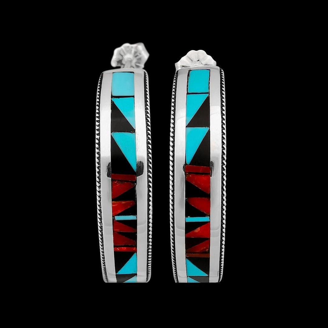 Zuni Turquoise Earrings Native American Earrings 925 Sterling Silver ...