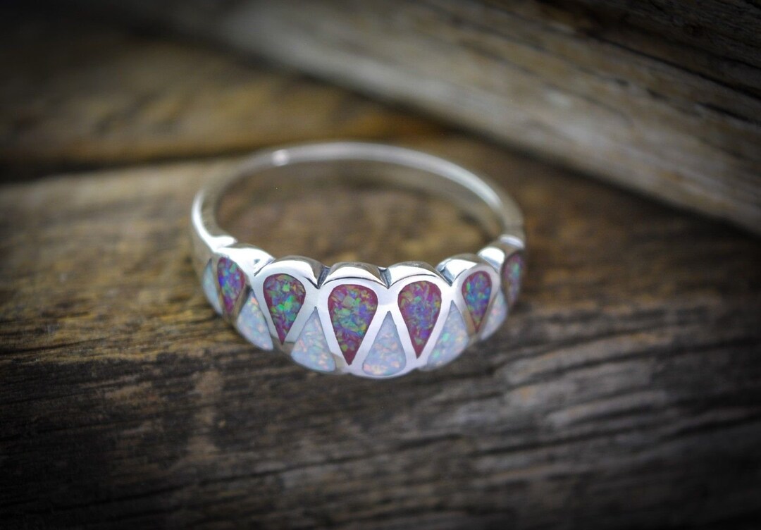 Raindrop Ring 925 Sterling Silver Teardrop Ring With White and Pink ...