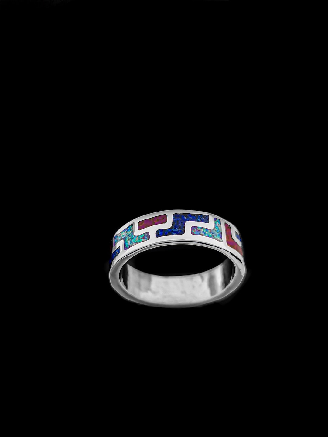 Sterling Silver Band Ring Inlaid With Lapis Lazuli, Sugilite, & Opal - Etsy