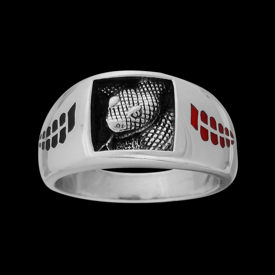 Sterling Silver Ring With Rattlesnake and Red and Black Resin Filled ...