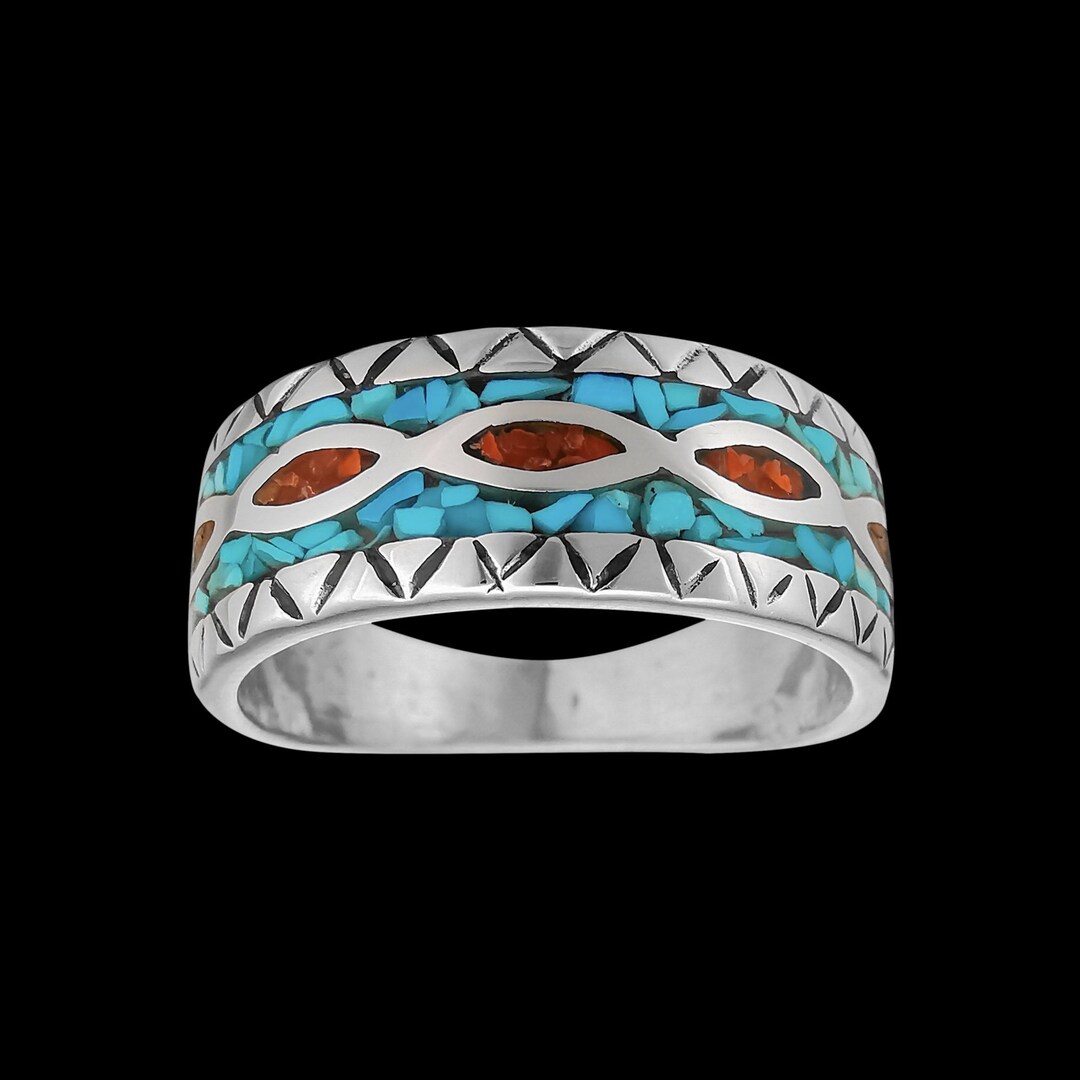 Sterling Silver Native American Design Ring With Turquoise & - Etsy