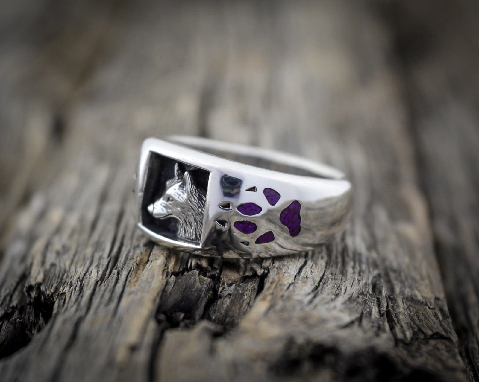 Wolf Ring Timber Wolf Ring With Sugilite 925 Sterling - Etsy
