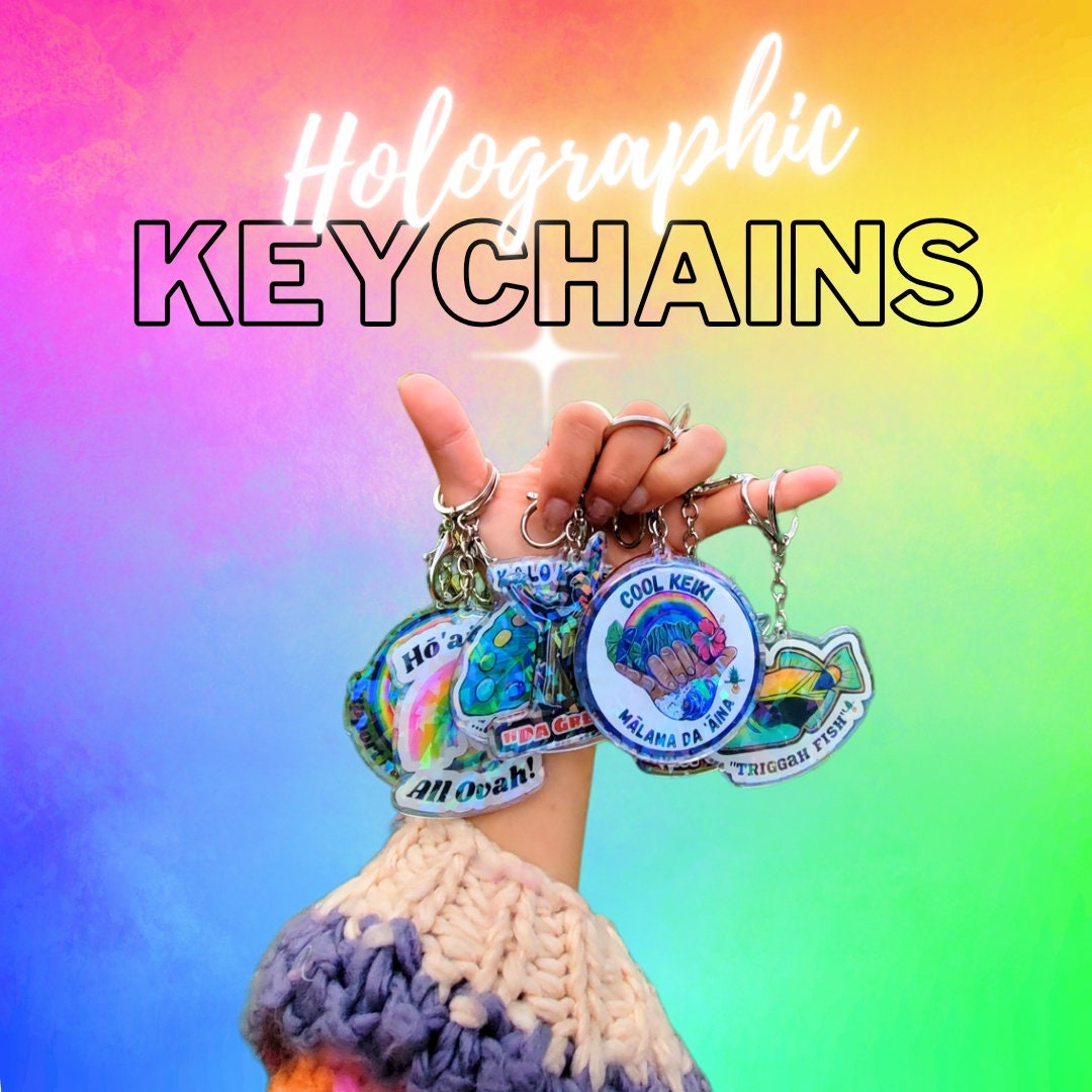 Holographic Acrylic Art Key Chains - Etsy