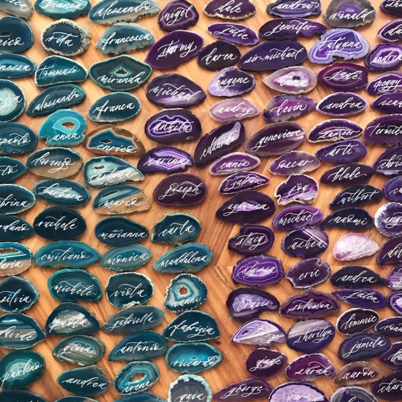 2"-3" Purple Agate Slices Name Cards - Etsy