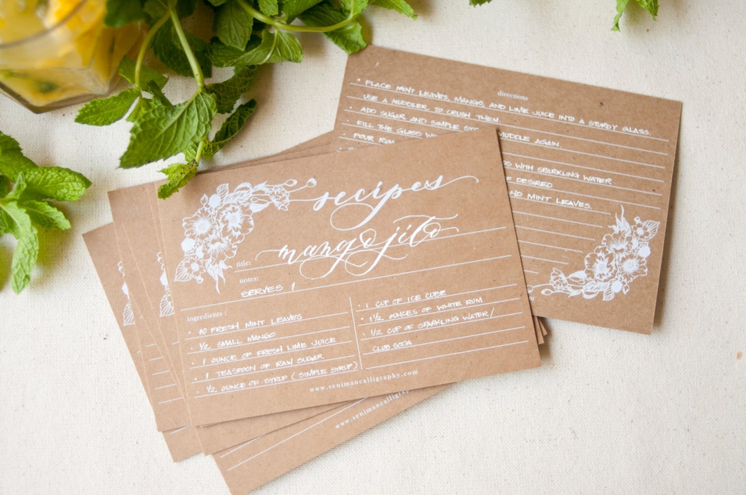 Recipe Cards on Kraft Paper and White Ink-set of 10 - Etsy