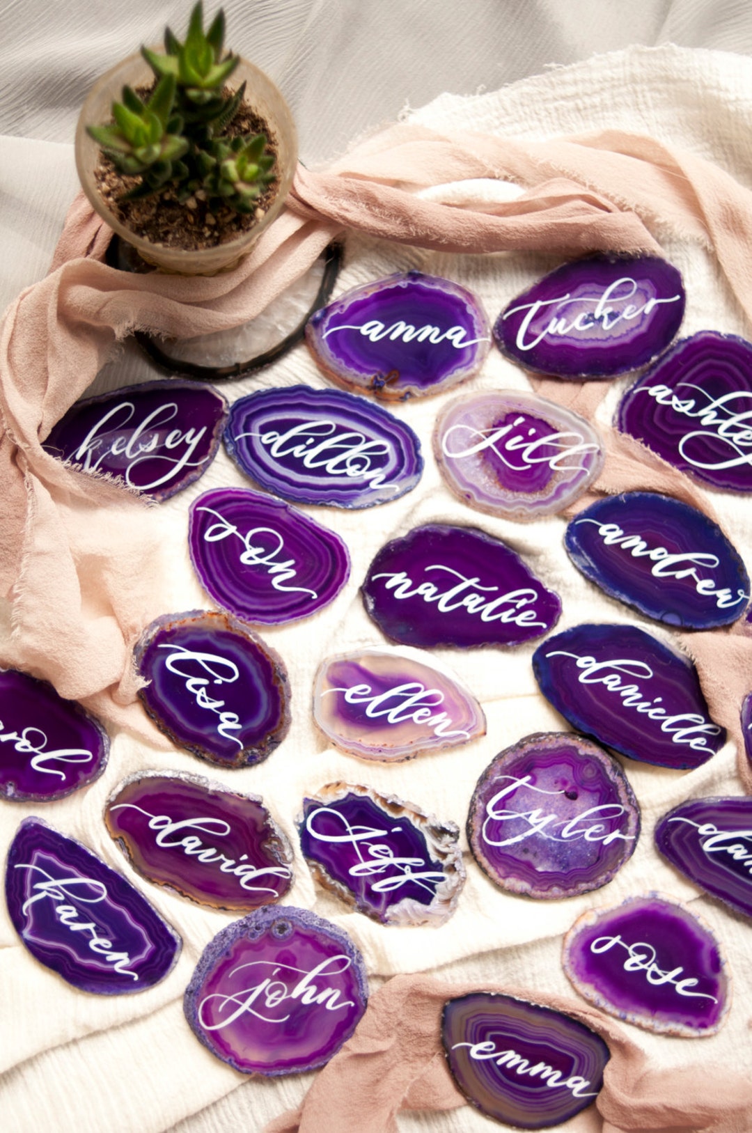 2"-3" Purple Agate Slices Name Cards - Etsy