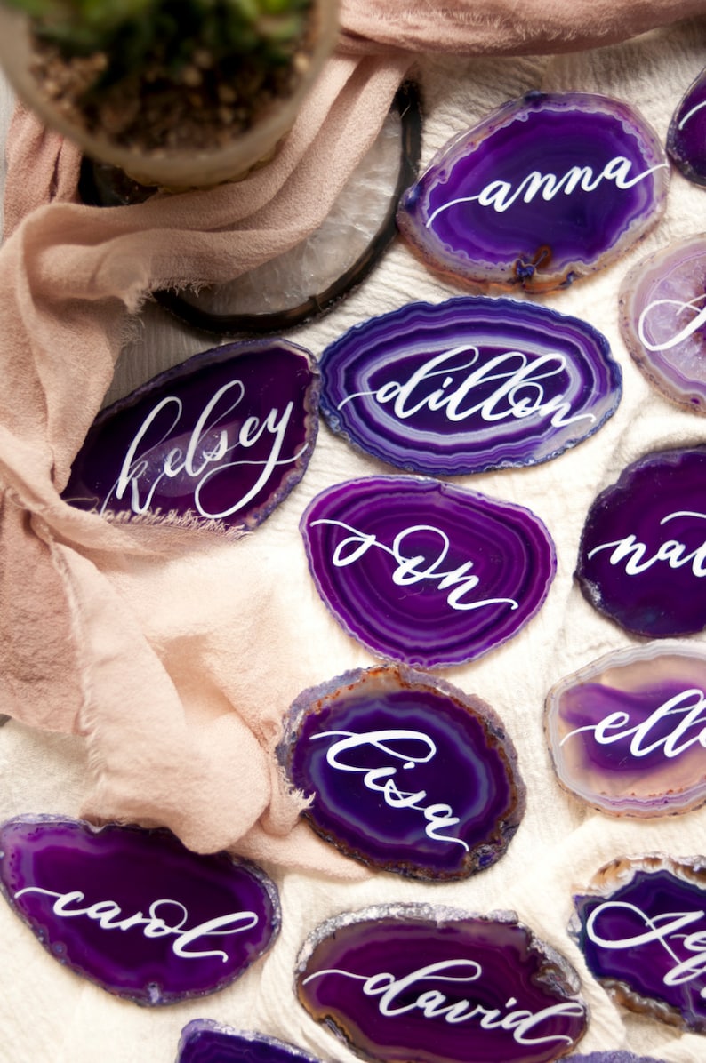 2"-3" Purple Agate Slices Name Cards - Etsy