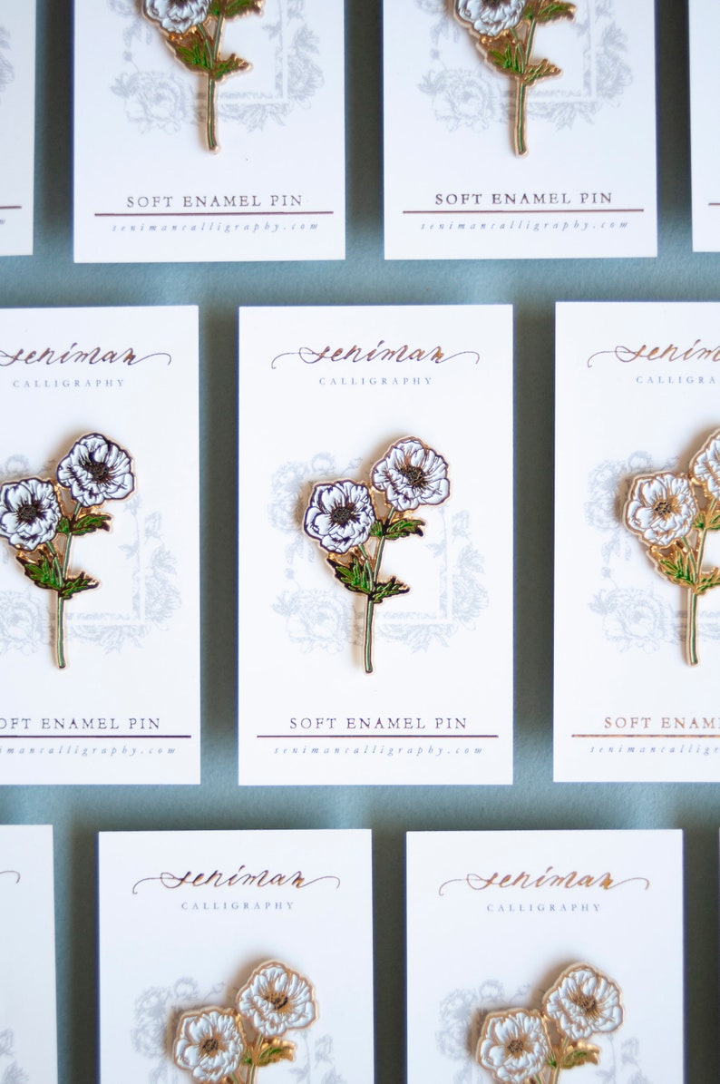 White Anemones Soft Enamel Pin | Etsy