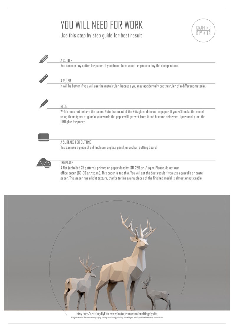 Deer Paper Diy Crafting Low Poly - Etsy