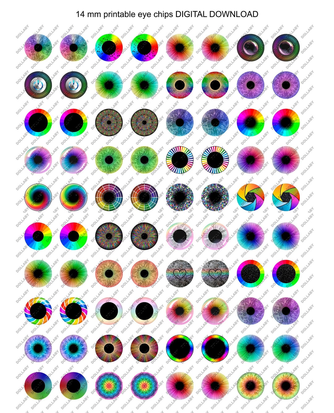 Rainbow Blythe Eye Chips, 14 Mm Eye Chips 40 Pairs, BJD Eyes, DIGITAL ...
