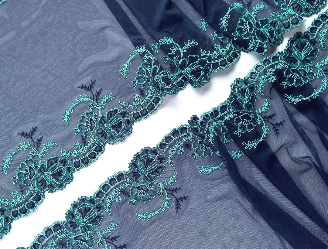 Navy Blue Stretch Embroidered Lace. Mirrored Lace Sold Only in Two ...