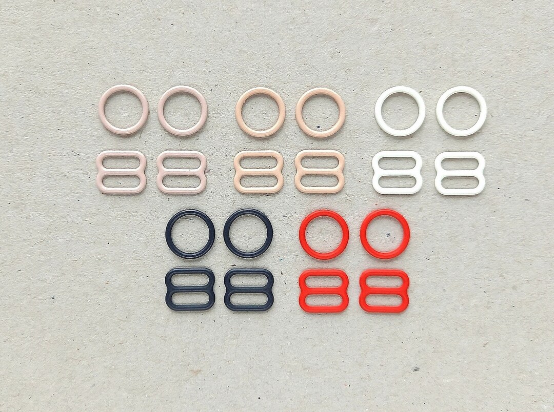 Metal Rings and Sliders, 12 Pieces, Enamel Coated Colored Lingerie ...