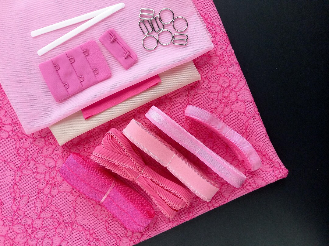 Underwire Bra and Pantie Making Kit With Bright Pink 4 Way Stretch Lace ...