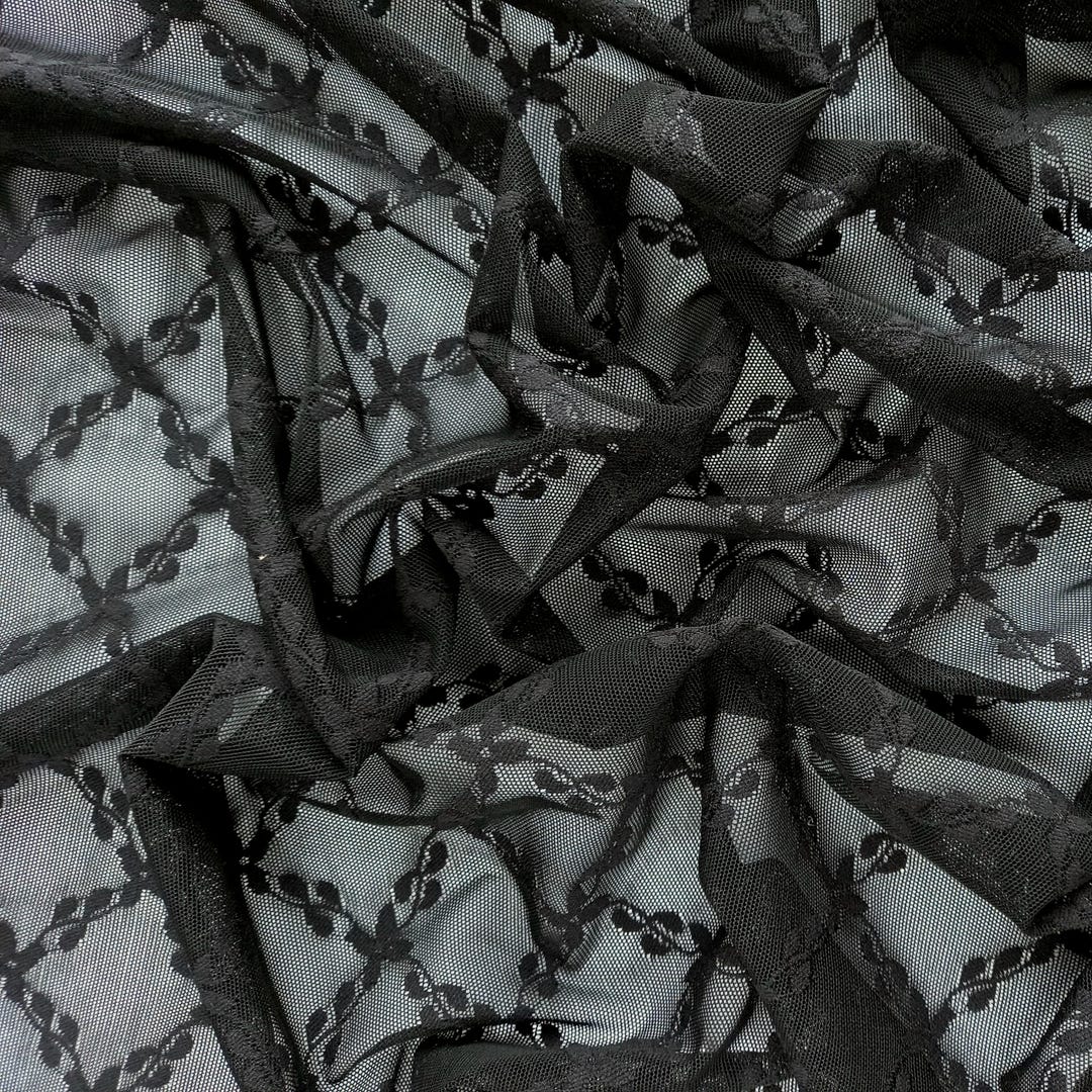 Black Elastic Power Net Fabric With Diagonal Checkered Pattern ...