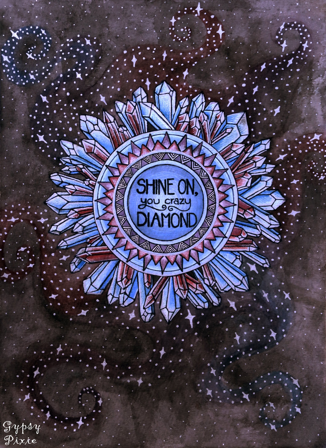 A4 PRINT: Watercolour Mandala Painting~ Pink Floyd "shine On, You Crazy ...