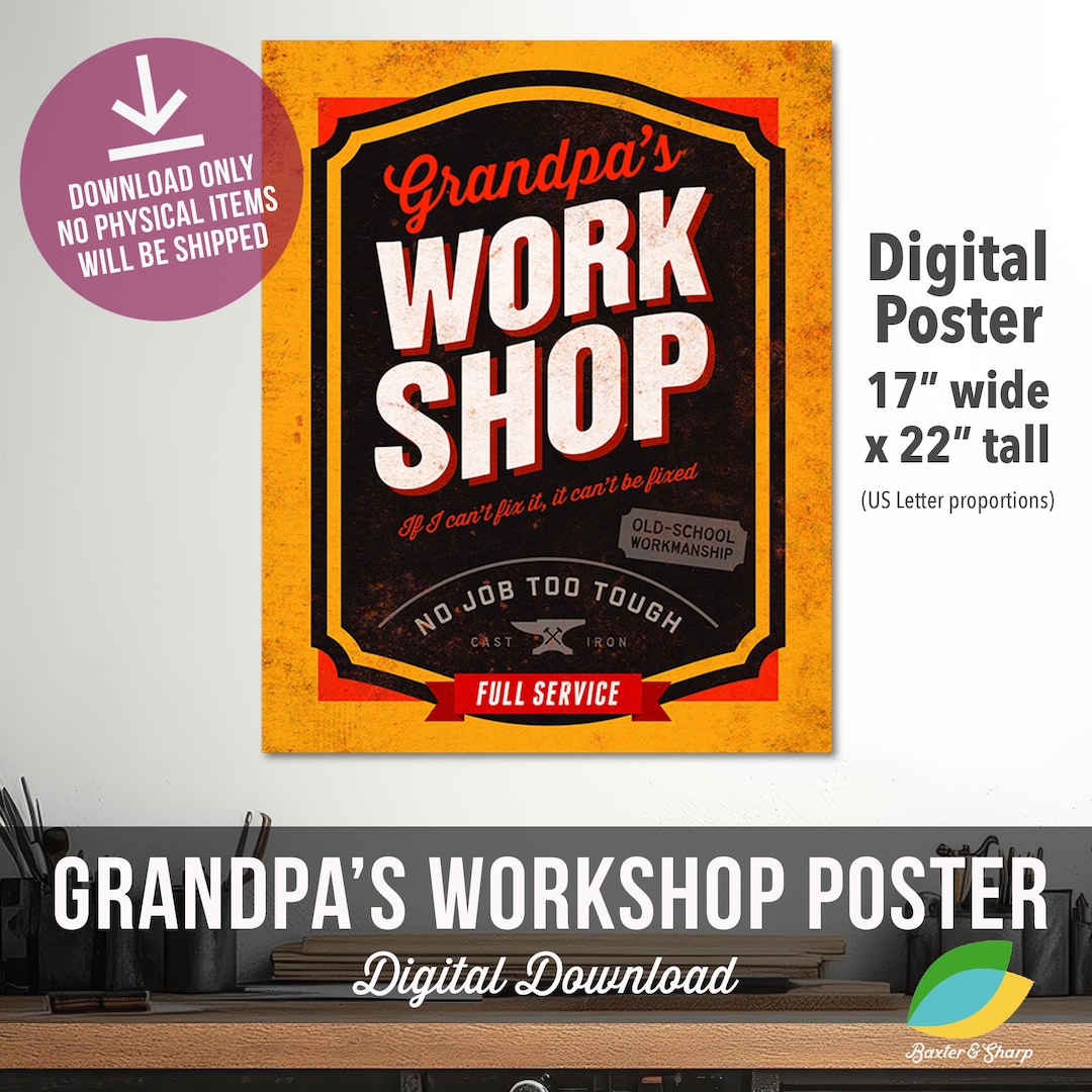 Grandpa's Workshop Sign Printable Vintage Garage Poster Birthday Gift ...