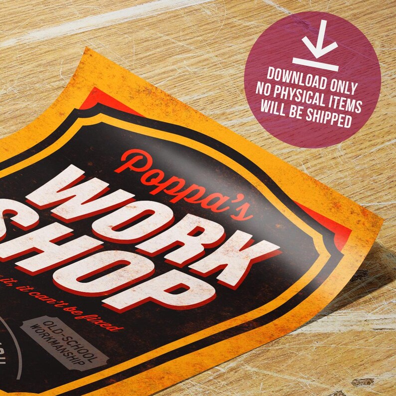 Poppa's Workshop Sign - Printable Vintage Garage Poster - Birthday Gift ...