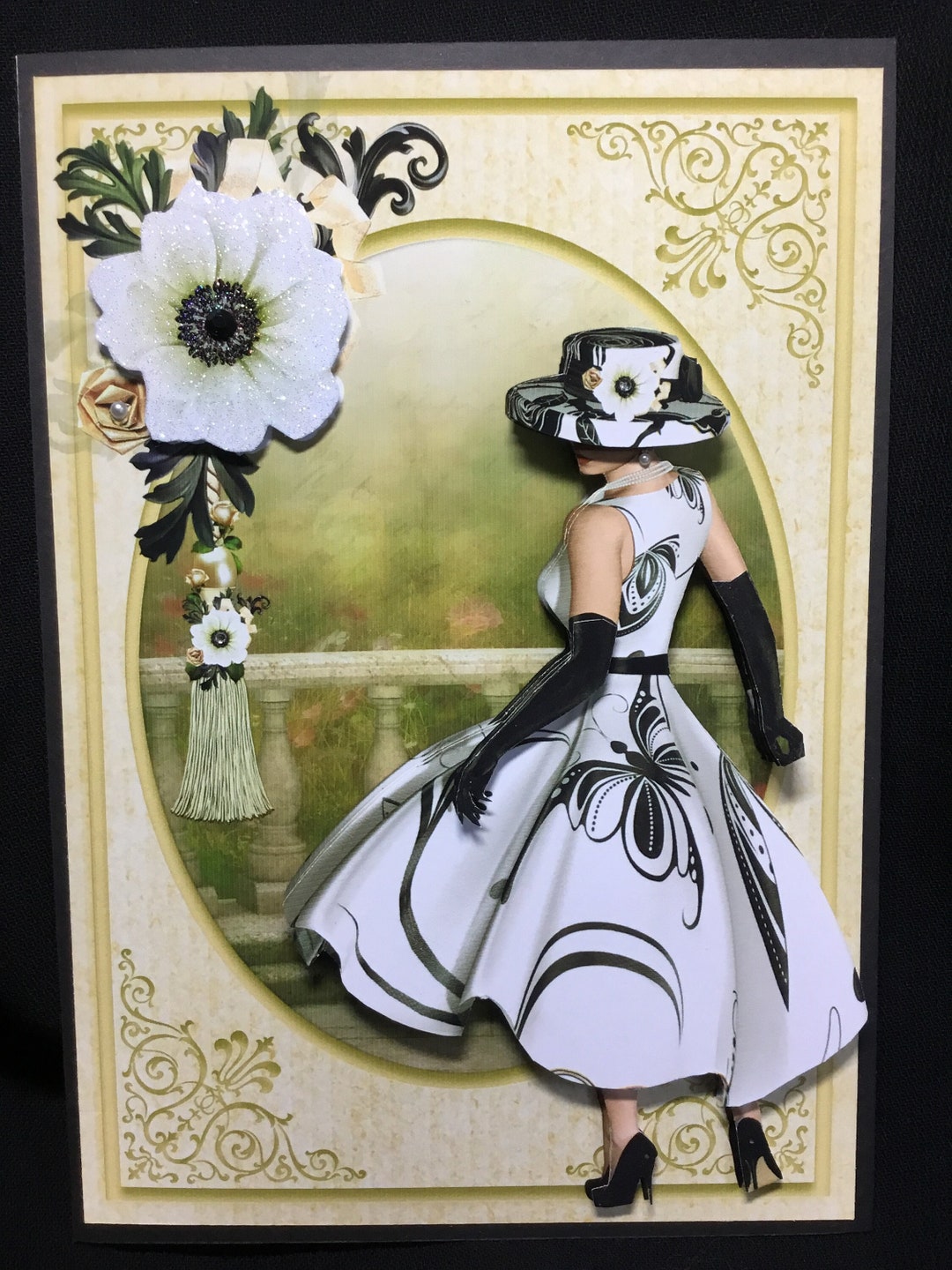 Elegant Lady, 3D Decoupage Card, Black and White, Personalised ...