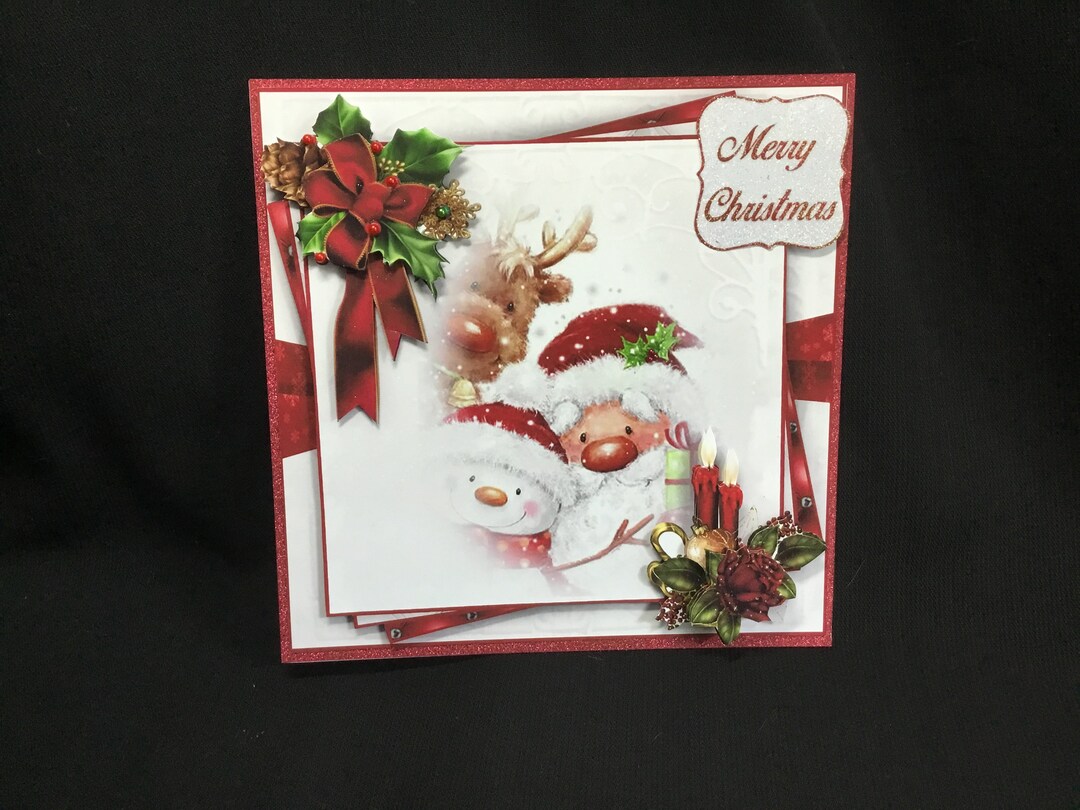 Santa, Snowman and Reindeer 3D Decoupage Cards, Merry Christmas ...