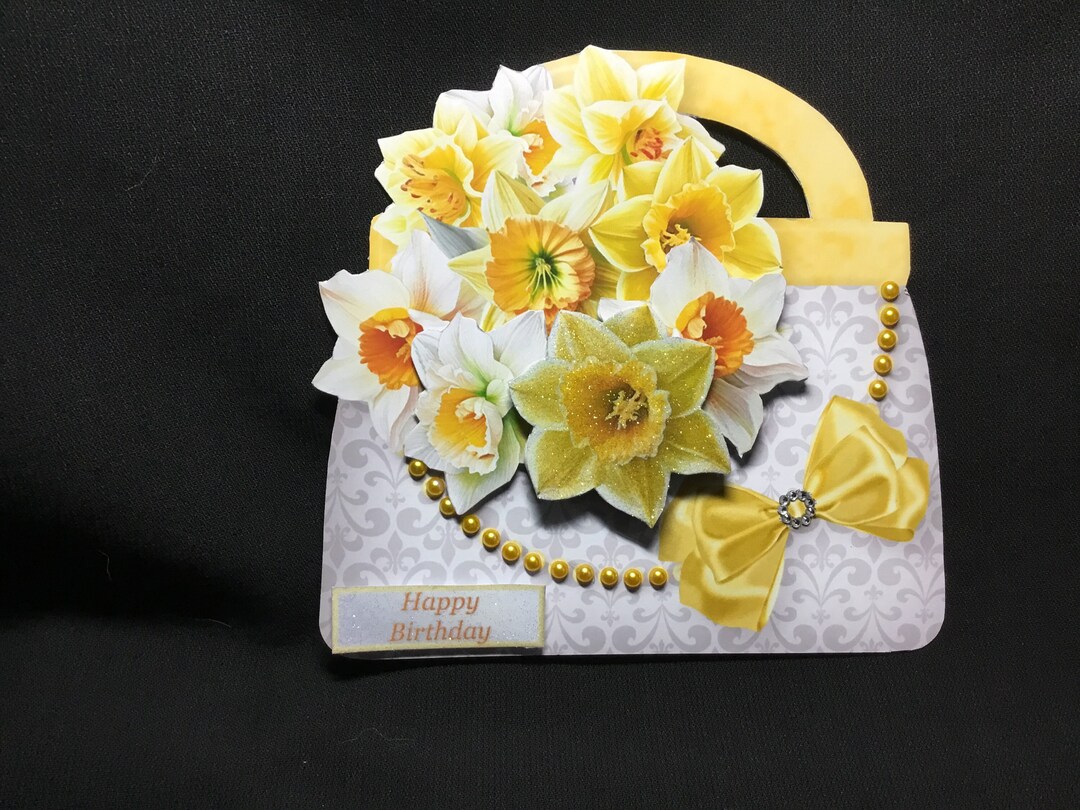 Handmade 3D Daffodil Handbag Card: Personalized Birthday or Mother's ...