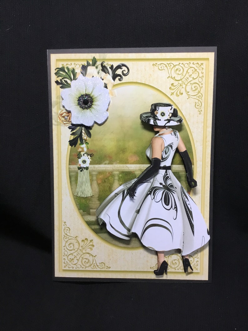 Elegant Lady, 3D Decoupage Card, Black and White, Personalised ...