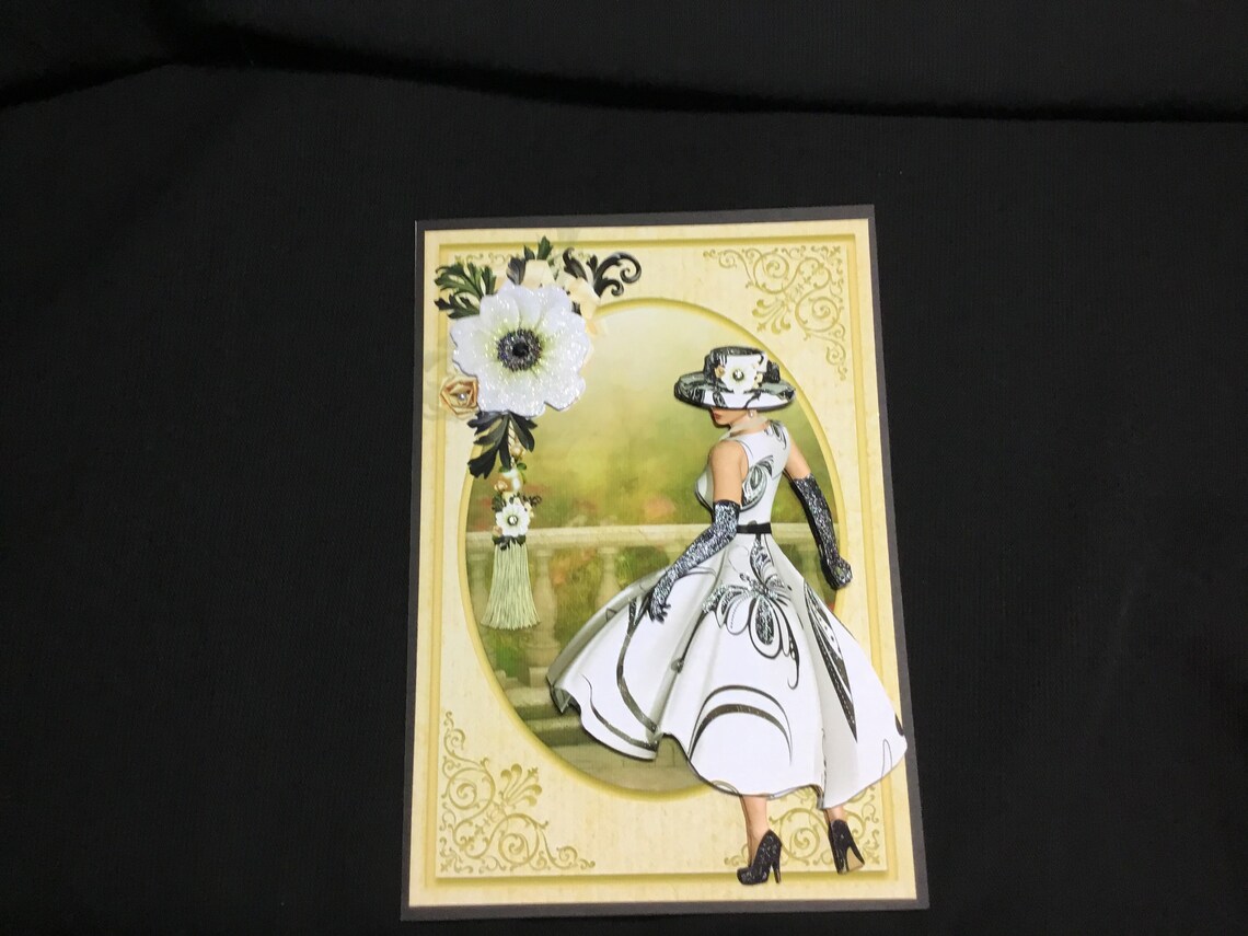 Elegant Lady, 3D Decoupage Card, Black and White, Personalised ...
