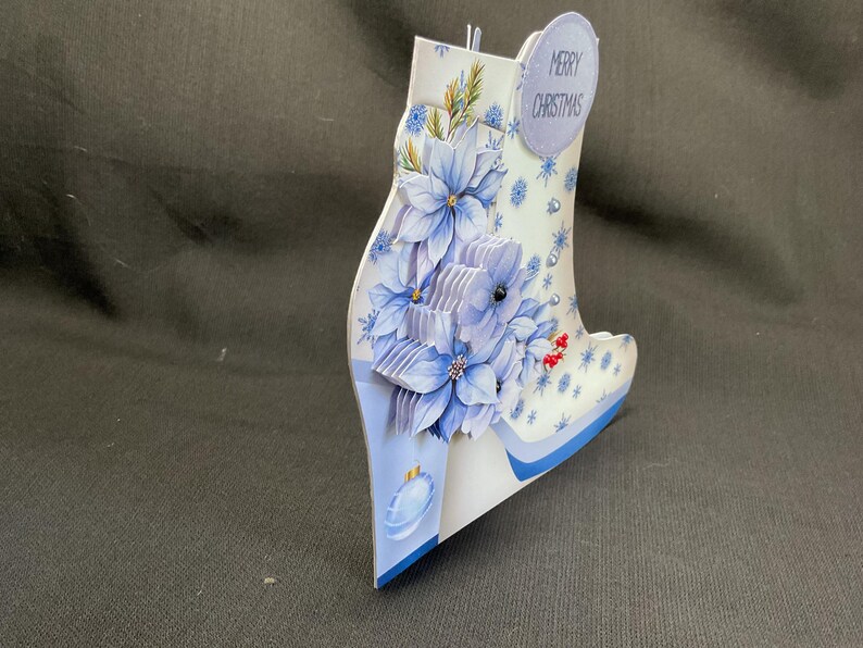 Boot Shaped Blue Christmas Card, Decoupage Card, Handmade in the UK - Etsy