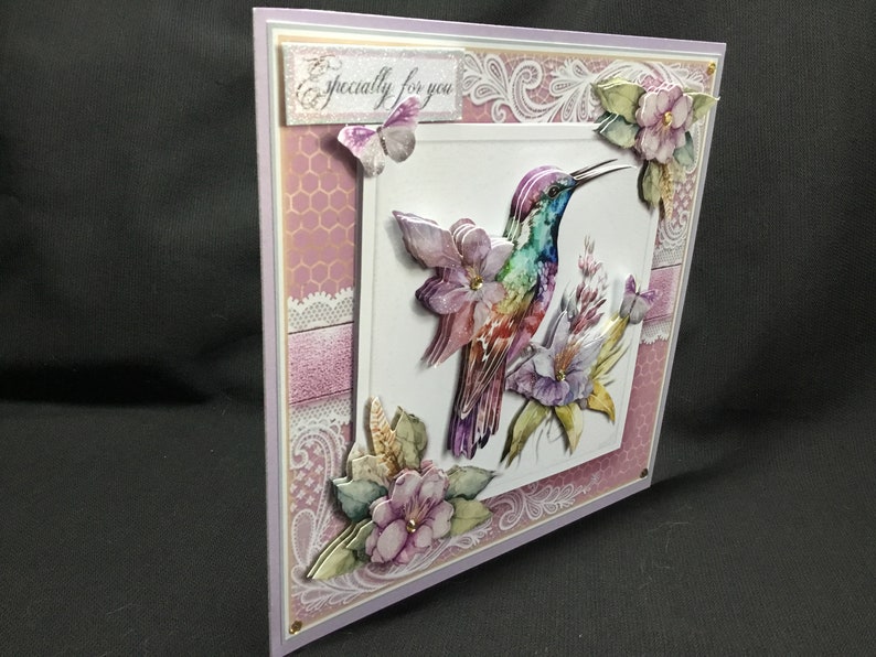 Hummingbird and Floral 3D Decoupage Card,personalised, Handmade in the ...