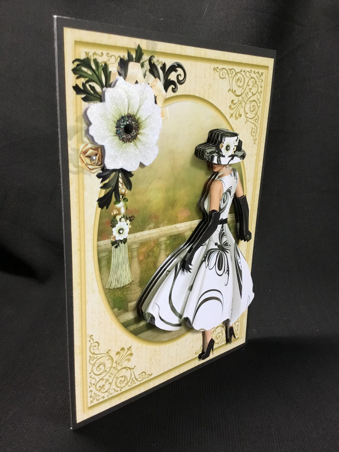 Elegant Lady, 3D Decoupage Card, Black and White, Personalised ...