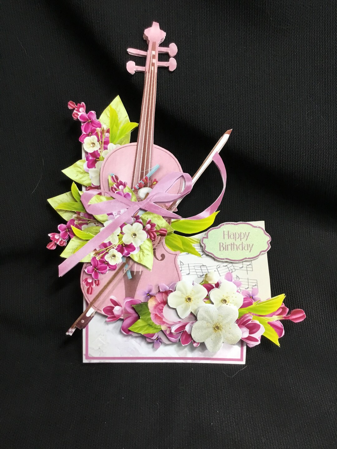 Violin and Flowers 3D Decoupage Card, Open Cut Work,handmade in the UK ...
