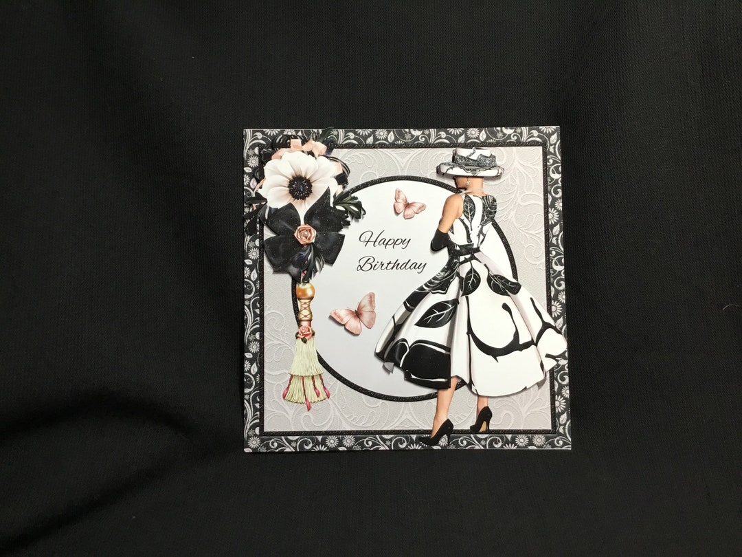Elegant Lady, 3D Decoupage Card, Black and White, Personalised ...
