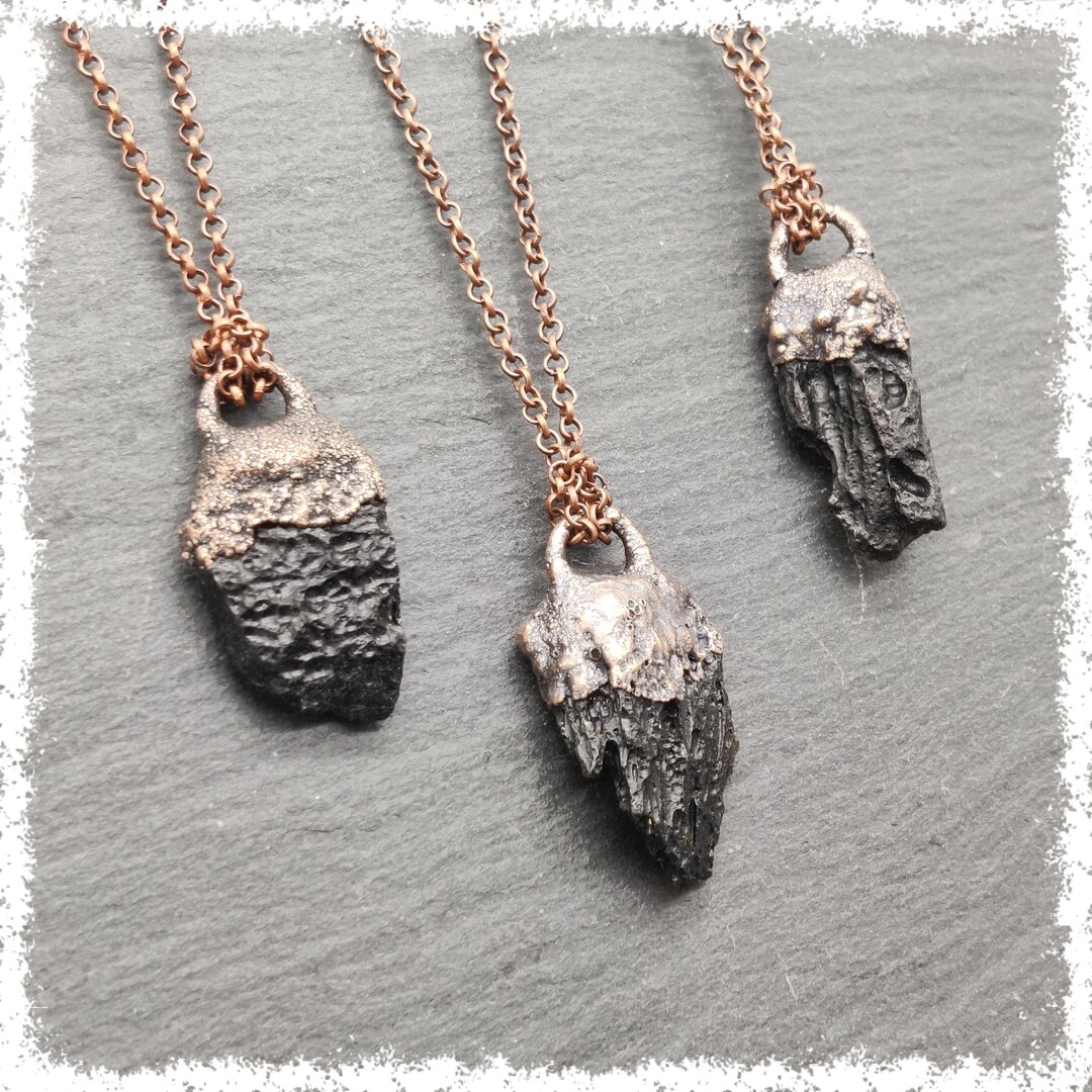 Electroformed Copper Tibetan Tektite Pendant, Healing Crystal Necklace ...