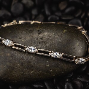 Vintage Sterling Silver Cubic Zirconia Crystals Hinged Link Bracelet CZ ...