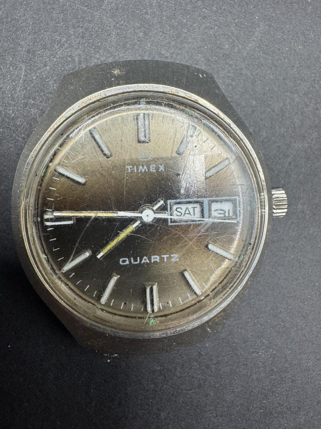 Vintage Timex Q Quartz Falcon Eye Day Date 32.8mm Stainless Steel Case ...
