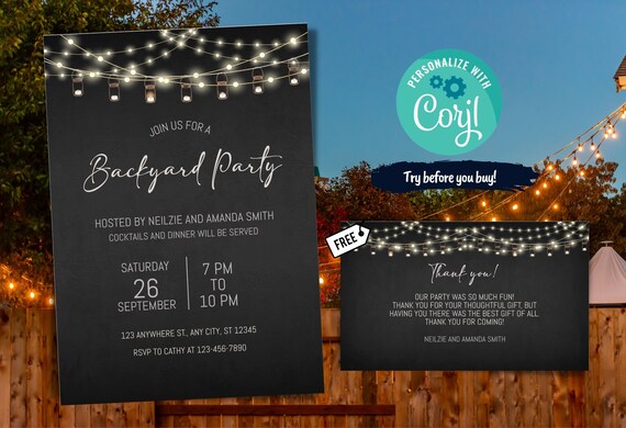 Backyard Birthday Invitation Template With Thank You Card - Etsy