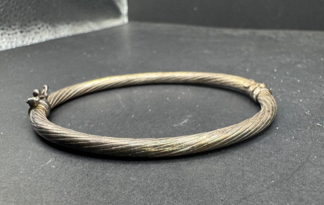 Vintage HAN Italy 925 Sterling Silver Twisted Hinged Bangle Bracelet 6. ...