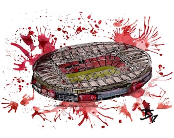 Arsenal Emirates Stadium , Art Print, Illustration, Drawing ...
