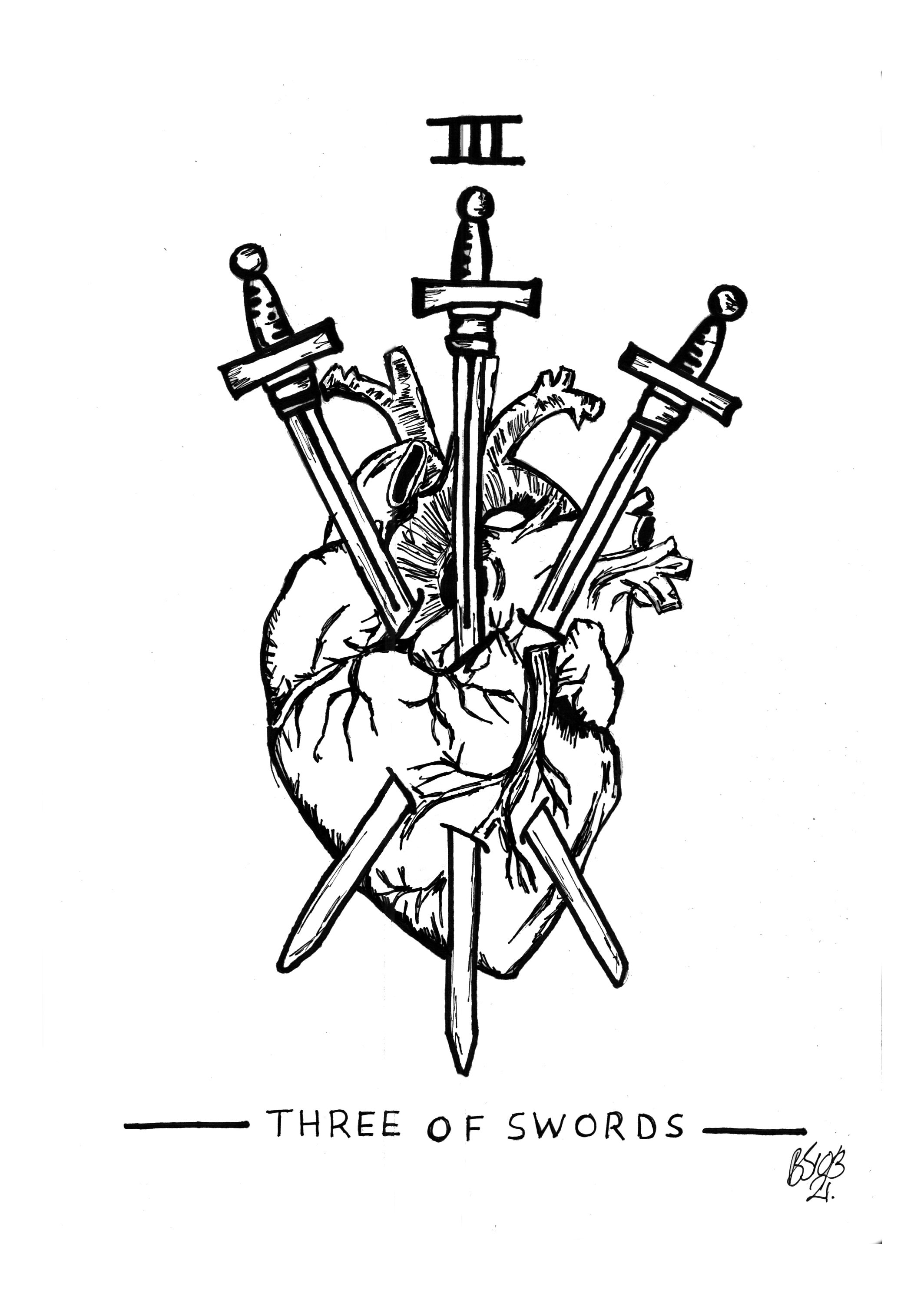 3 of Swords Tarot Print - Etsy