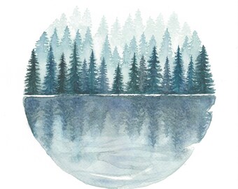 Pine Tree Art Print Wall Decor Watercolor Painting