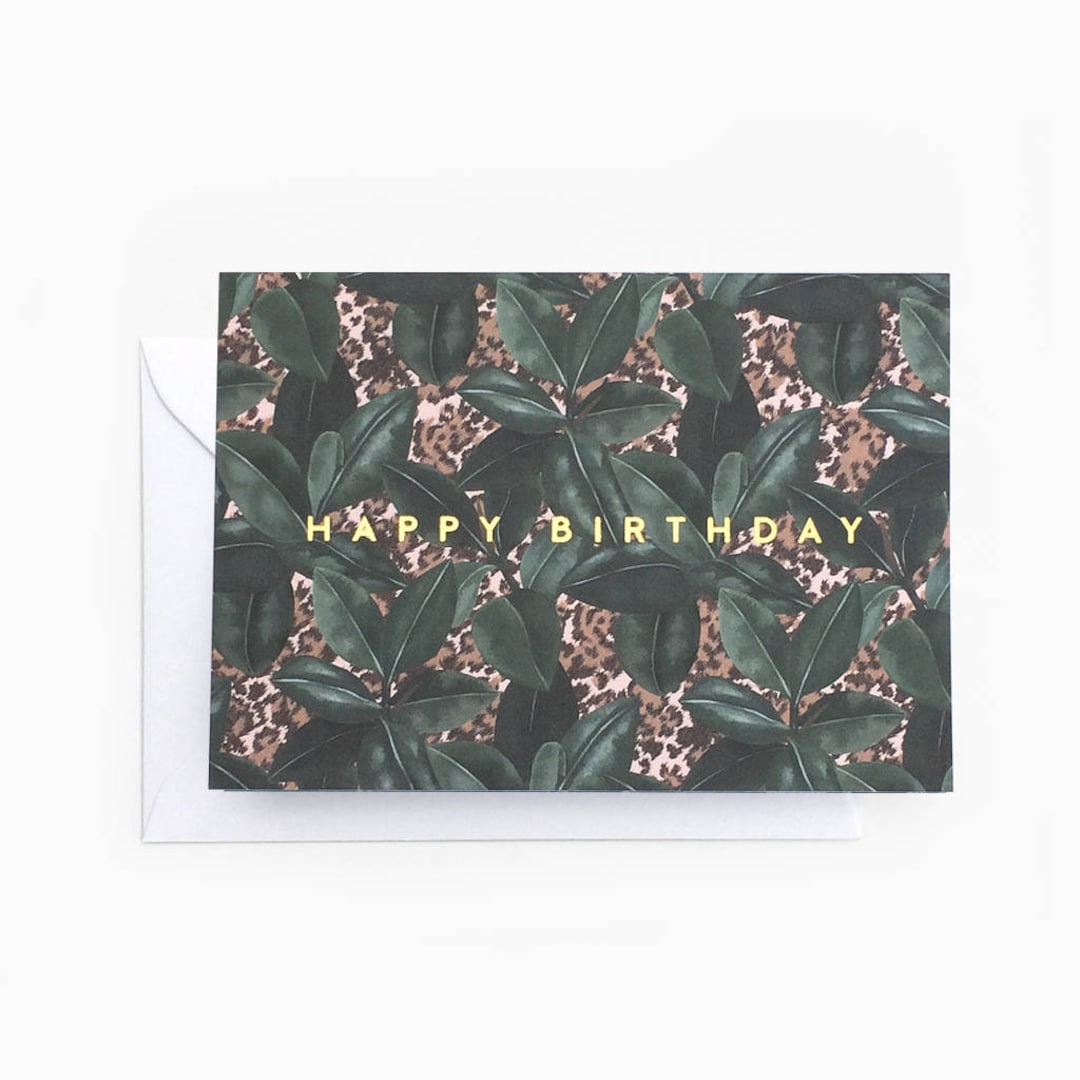 Leopard Print Birthday Card, Leaf Birthday Card, Rubber Plant Thelma - Etsy