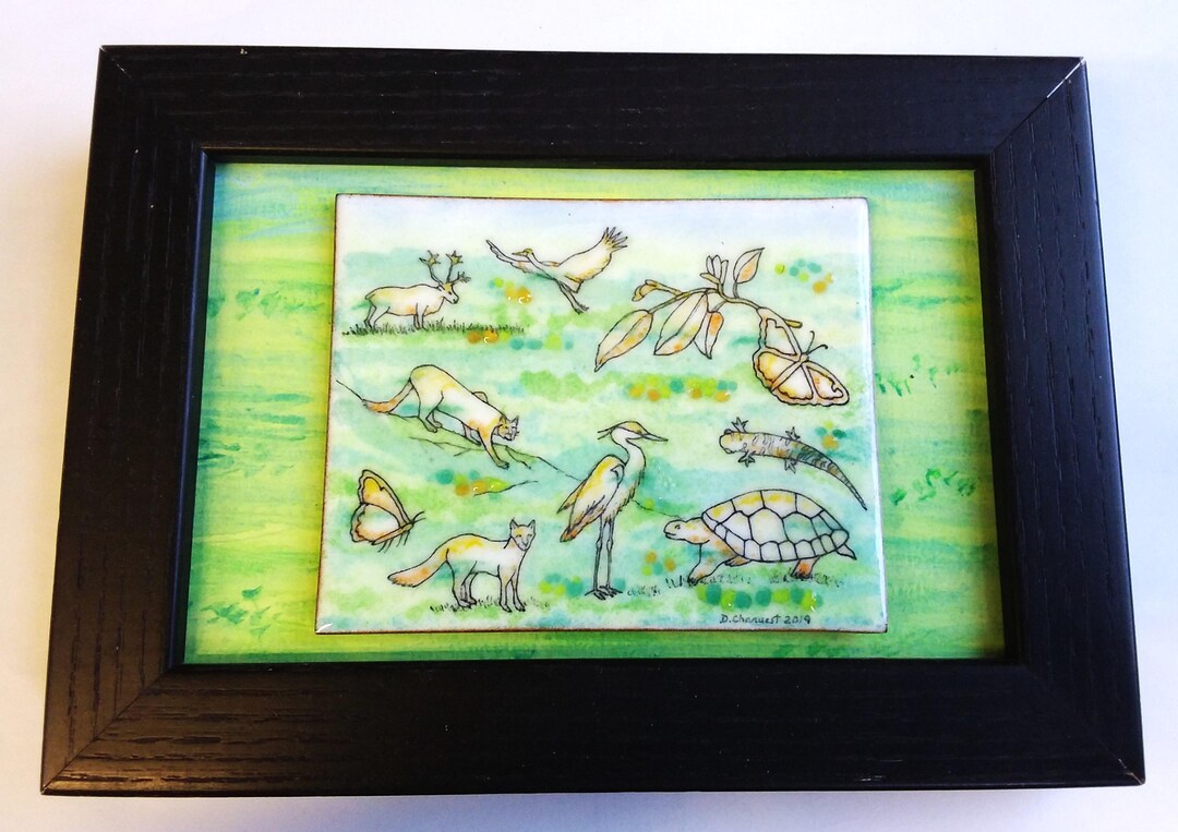 Enamel on Copper Painting, Framed Painting, Endangered Animals in ...