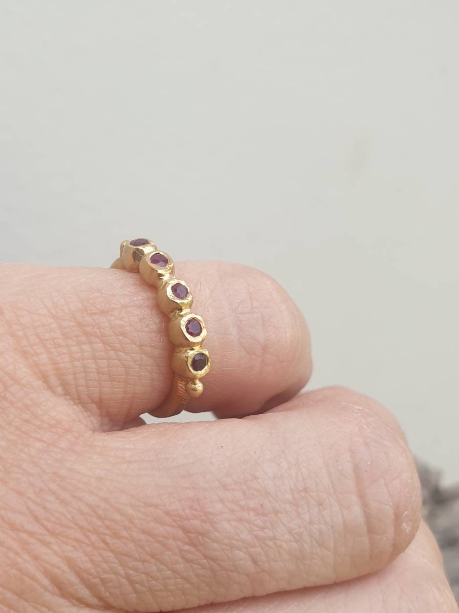 Gold rubies ring. Ruby ring. Gold ruby band ring. July | Etsy