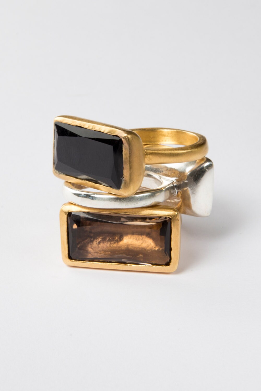 Rectangle Ring. Smoky Quartz Ring. Gold Big Ring. Gemstone - Etsy Israel