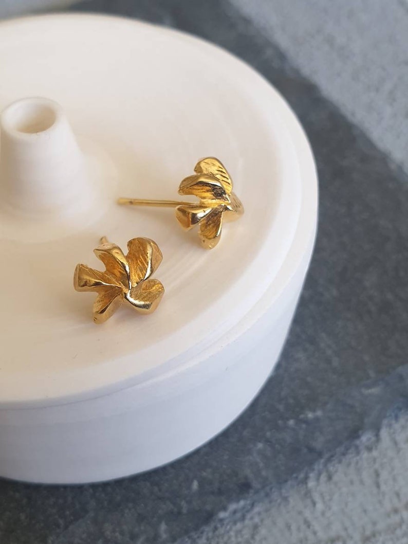 Gold Flower Stud Earrings. Small Organic Flower Earrings. - Etsy