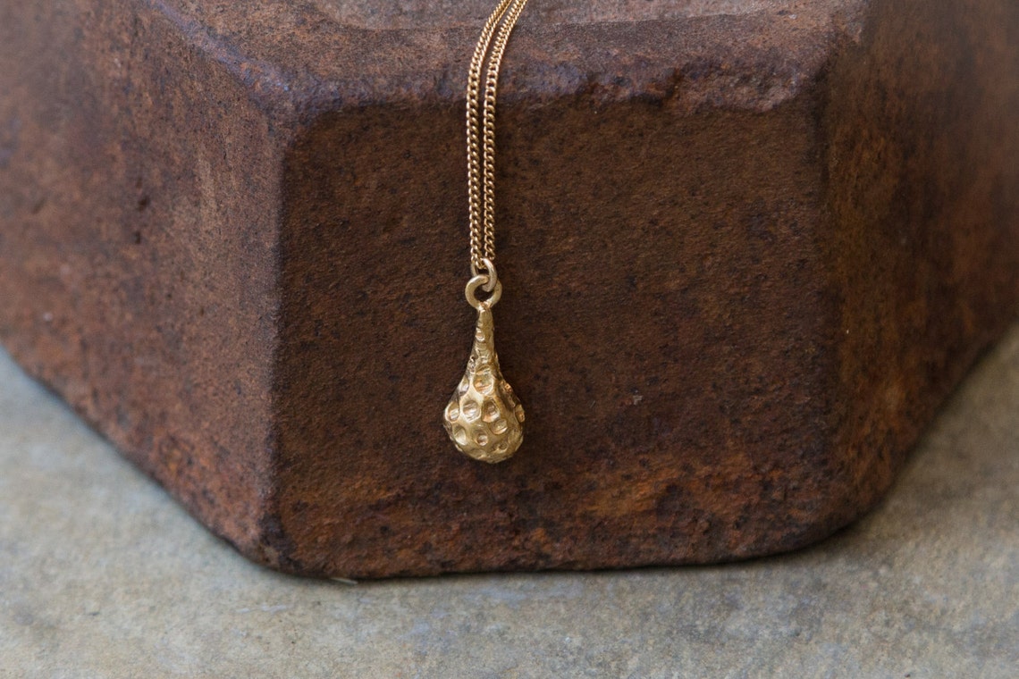 Gold Tear Drop Necklace. Designer Textured Drop Pendant. Tiny - Etsy Israel