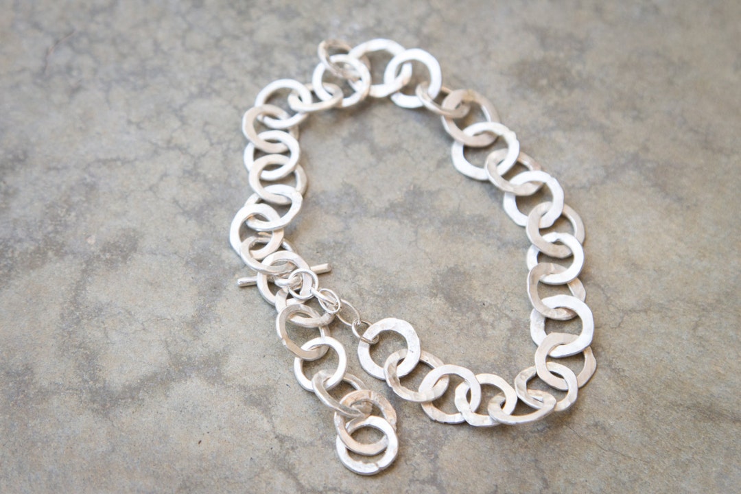 Handforged Fine Silver Chain Bracelet With Toggle Clasp - Etsy