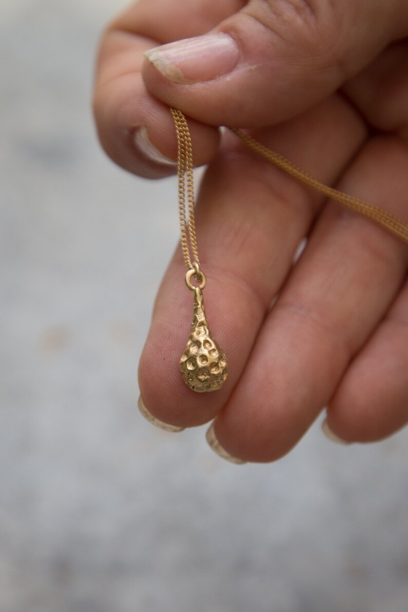 Gold Tear Drop Necklace. Designer Textured Drop Pendant. Tiny - Etsy Israel