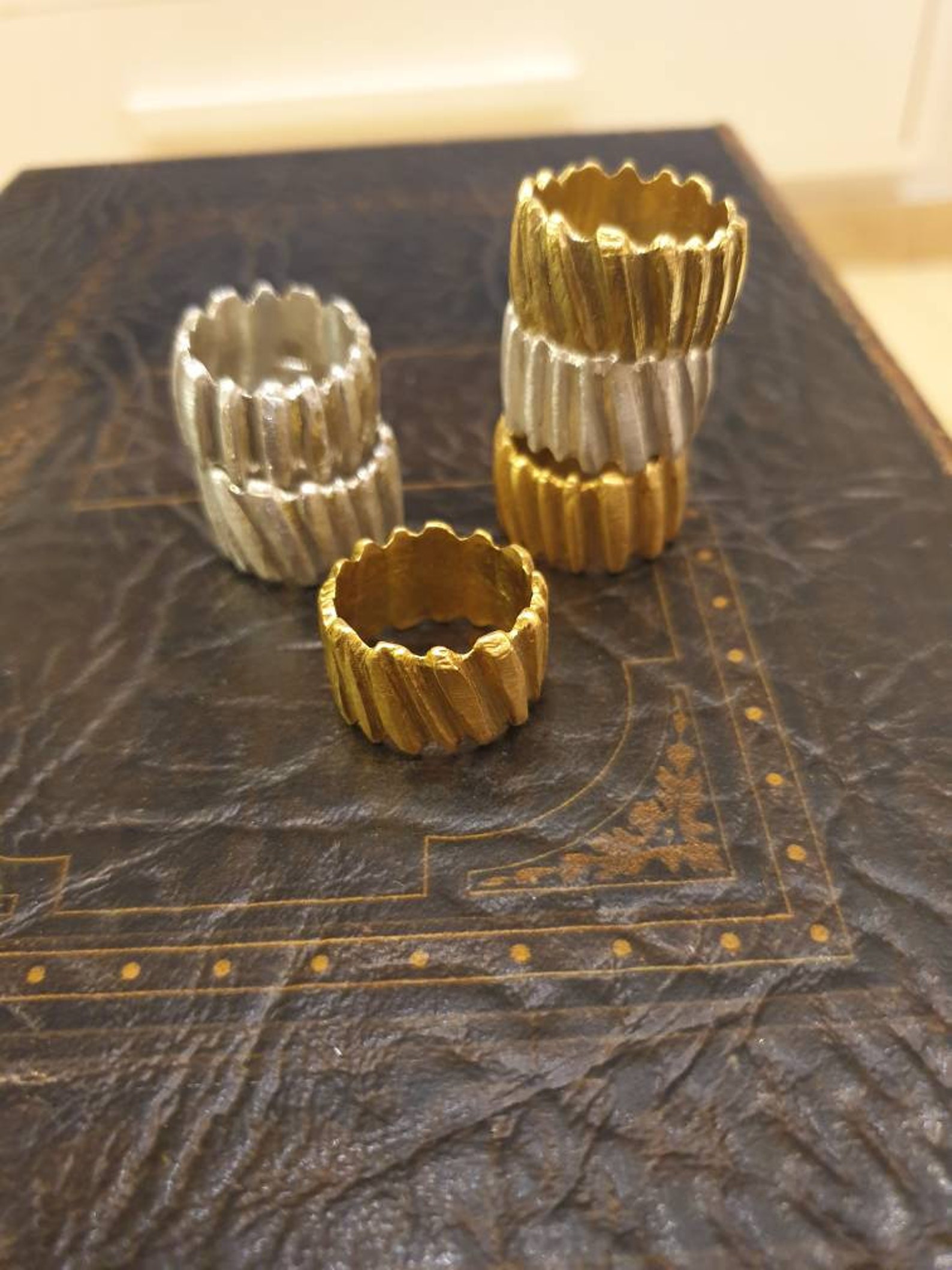 Textured Band Ring. Rustic Gold Ring. Solid Wide Band. - Etsy